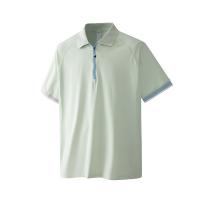 China Men's Half Zip Fine Stripe Polo Shirt Quick Dry Antibacterial Short Sleeve Outdoor Sports Top Custom OEM for sale