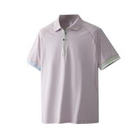 China Men's Half Zip Fine Stripe Polo Shirt Quick Dry Antibacterial Short Sleeve Outdoor Sports Top Custom OEM for sale