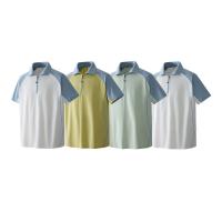 China Men's Raglan Sleeve Color Block Polo Shirt Fine Grid Quick Dry Antibacterial Polyester Outdoor Short Sleeve Custom OEM for sale