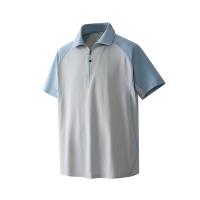 China Men's Raglan Sleeve Color Block Polo Shirt Fine Grid Quick Dry Antibacterial Polyester Outdoor Short Sleeve Custom OEM for sale