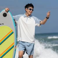 China Men's Raglan Sleeve Color Block Polo Shirt Fine Grid Quick Dry Antibacterial Polyester Outdoor Short Sleeve Custom OEM for sale