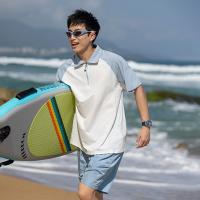 China Men's Raglan Sleeve Color Block Polo Shirt Fine Grid Quick Dry Antibacterial Polyester Outdoor Short Sleeve Custom OEM for sale