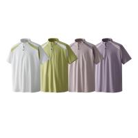 China Men's Zip Stand Collar T-Shirt Disang Stain Resistant Quick Dry Polyester Outdoor Color Block Short Sleeve OEM Custom for sale