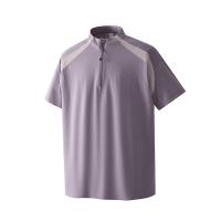 China Men's Zip Stand Collar T-Shirt Disang Stain Resistant Quick Dry Polyester Outdoor Color Block Short Sleeve OEM Custom for sale