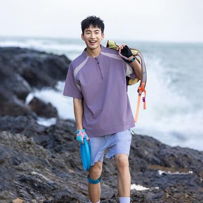 China Men's Zip Stand Collar T-Shirt Disang Stain Resistant Quick Dry Polyester Outdoor Color Block Short Sleeve OEM Custom for sale
