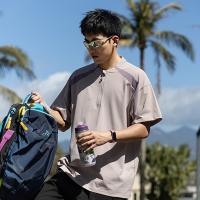 China Men's Zip Stand Collar T-Shirt Disang Stain Resistant Quick Dry Polyester Outdoor Color Block Short Sleeve OEM Custom for sale