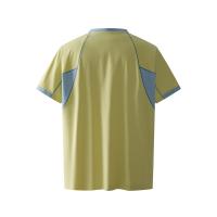 China Men's Raglan Sleeve Color Block T-shirt Fine Stripe Polyester Quick Dry Antibacterial Outdoor Short Sleeve Custom OEM for sale