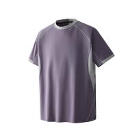 China Men's Raglan Sleeve Color Block T-shirt Fine Stripe Polyester Quick Dry Antibacterial Outdoor Short Sleeve Custom OEM for sale