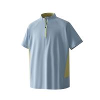 China Men's Half Zip Stand Collar Polo Shirt Fine Mesh Polyester Quick Dry Antibacterial Color Block Outdoor Short Sleeve OEM Custom for sale