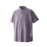 China Men's Half Zip Stand Collar Polo Shirt Fine Mesh Polyester Quick Dry Antibacterial Color Block Outdoor Short Sleeve OEM Custom for sale
