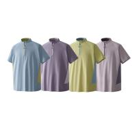 China Men's Half Zip Stand Collar Polo Shirt Fine Mesh Polyester Quick Dry Antibacterial Color Block Outdoor Short Sleeve OEM Custom for sale