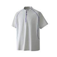 China Custom Men Half Zip Quick Dry Anti-Bacterial Stand Collar Polo Shirt, Loose Outdoor Short Sleeve Top For Fishing Surfing Sports for sale