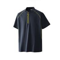 China Custom Men Half Zip Quick Dry Anti-Bacterial Stand Collar Polo Shirt, Loose Outdoor Short Sleeve Top For Fishing Surfing Sports for sale