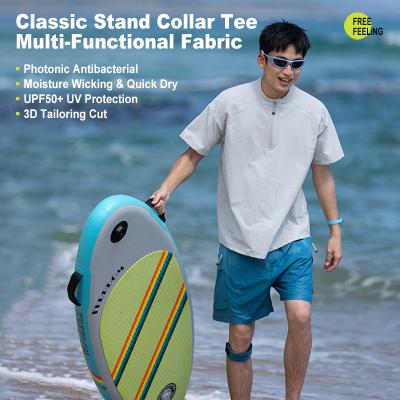 China Summer Outdoor Anti-UV Antibacterial Quick Dry Loose Half-Zip Casual Couple Short Sleeve T-Shirt for sale
