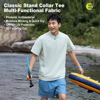 China Summer Outdoor Moisture Wicking Quick Dry Sun Protection Versatile Hiking Trekking Stand Collar Couple Short Sleeve T-Shirt for sale