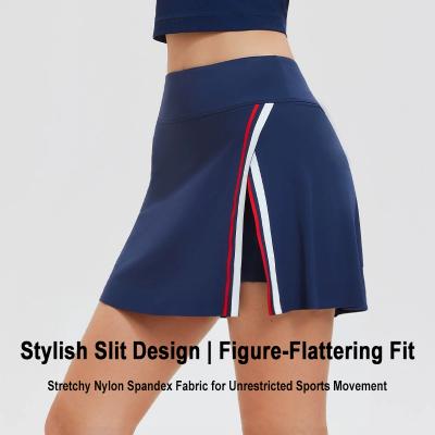 China Women Quick Dry Stretch Tennis Skort Slit Fake Two-Piece Anti-Exposure Outdoor Fitness Skirt for sale
