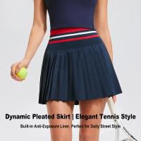 China Women High Waist Pleated Tennis Skort Quick Dry Color Block Anti Walkout Running Badminton Fitness Sports Skirt for sale