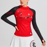 China Women Hooded Long Sleeve Running T-Shirt, Color Block Quick Dry Athletic Top With Thumb Holes, OEM Custom Logo & Private Label for sale