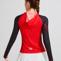 China Women Hooded Long Sleeve Running T-Shirt, Color Block Quick Dry Athletic Top With Thumb Holes, OEM Custom Logo & Private Label for sale