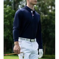 China Custom Logo Men Regular Fit Long Sleeve Golf Polo Shirt, 92%/90% Polyester 8%/10% Spandex Medium Stretch Quick Dry Athletic Golf Training Top Custom Color for sale