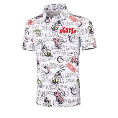 China Men's High Stretch Thin Printed Golf Short Sleeve T-Shirt Moisture Wicking 3A Antibacterial UV Cool Sport Tee for sale