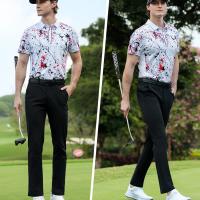 China Custom Ink Splash Print Men's High Stretch Golf Short Sleeve Shirt, 92% Polyester 8% Spandex Quick Dry Sports Polo Top for sale