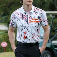 China Custom Ink Splash Print Men's High Stretch Golf Short Sleeve Shirt, 92% Polyester 8% Spandex Quick Dry Sports Polo Top for sale