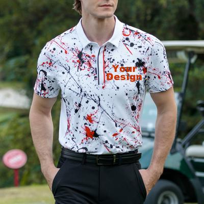 China Custom Ink Splash Print Men's High Stretch Golf Short Sleeve Shirt, 92% Polyester 8% Spandex Quick Dry Sports Polo Top for sale