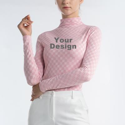 China Women’s Golf Long Sleeve Base Layer Top, Jacquard Grid Slim Fit Thermal Shirt for sale