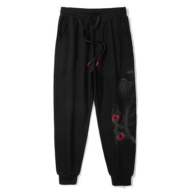 China Customized Design 3D Embroidered Pattern Men's Sweatpants Vintage Style High Quality 100% Cotton Mid Waist Fleece Thickness for sale