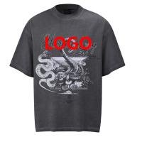 China 100% Pure Cotton Men's Printed Short Sleeved T-Shirt Custom Blue Beige Multi-Color Knitted Fabric Oversized Fit for sale