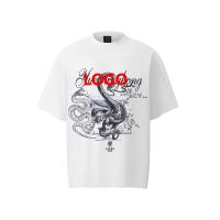 China 100% Pure Cotton Men's Printed Short Sleeved T-Shirt Custom Blue Beige Multi-Color Knitted Fabric Oversized Fit for sale