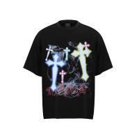 China Men's High Street Letter T-shirts Casual Cotton Breathable Trendy Washed Digital Printing Loose Fit for Summer Solid Knitted for sale