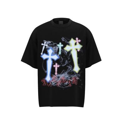 China Men's High Street Letter T-shirts Casual Cotton Breathable Trendy Washed Digital Printing Loose Fit for Summer Solid Knitted for sale