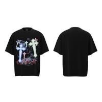 China Men's High Street Letter T-shirts Casual Cotton Breathable Trendy Washed Digital Printing Loose Fit for Summer Solid Knitted for sale