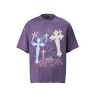 China Men's High Street Letter T-shirts Casual Cotton Breathable Trendy Washed Digital Printing Loose Fit for Summer Solid Knitted for sale