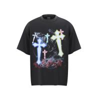 China Men's High Street Letter T-shirts Casual Cotton Breathable Trendy Washed Digital Printing Loose Fit for Summer Solid Knitted for sale