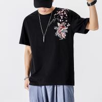 China Customizable Men's Casual T-Shirt with Embroidery 100% Cotton Knitted Fabric O-Neck & Solid Color Printing Unique Pattern Design for sale