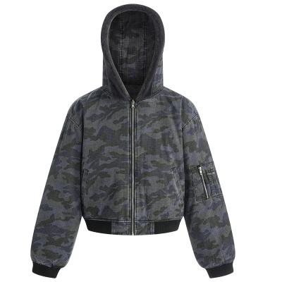 China Custom Vintage Snow Wash Camouflage Fleece Zipper-Up Hoodie 95% Cotton 5% Polyester Breathable Windproof ODM Unisex Winter for sale