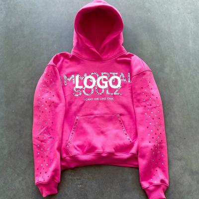 China Custom Men Hoodies 3D Rhinestone Winter Streetwear Printed Vintage Designer Clothes 100% Cotton Oversized for sale