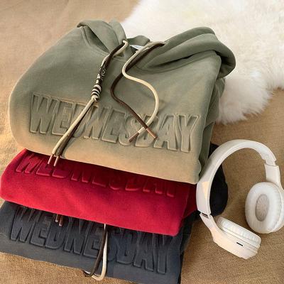 China Support Customization Winter Embroidered Alphanumeric Knitted Polyester/Cotton Hoodies Thick Raised Prints Oversized Fit for sale