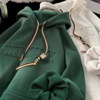 China Support Customization Winter Embroidered Alphanumeric Knitted Polyester/Cotton Hoodies Thick Raised Prints Oversized Fit for sale