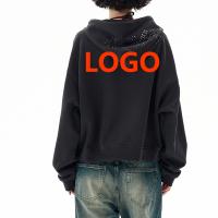 China Customized Designer Unisex Winter ODM Oversized Zipper Rhinestone Hoodie Retro Style Diamond Inlaid pink 100% Cotton Breathable for sale