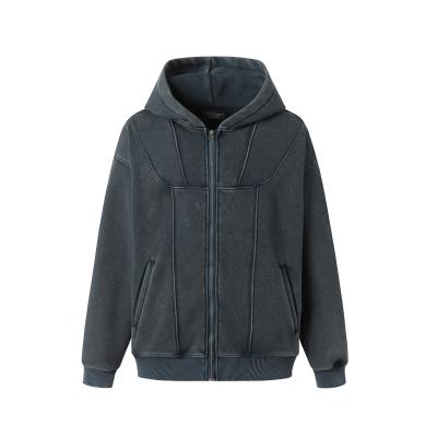 China 100% Cotton Dear Person Me Unisex Zipper Hoodie Winter Oversized 3D Embroidered Retro Washed ODM Windproof Breathable for sale