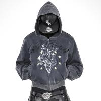 China Unisex Retro American Zipper-Up Hoodie 100% Cotton Heavy Weight Fleece Digital Printing Stone Sun Fade Design Autumn ODM for sale