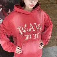 China Washed Make Old Worn-out Letter Printed Heavyweight Looped 100% Cotton Breathable Windproof Oversized Fit Hoodie Pocket Winter for sale