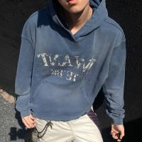China Washed Make Old Worn-out Letter Printed Heavyweight Looped 100% Cotton Breathable Windproof Oversized Fit Hoodie Pocket Winter for sale