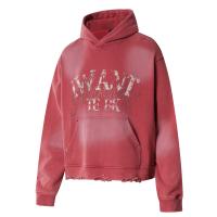 China Washed Make Old Worn-out Letter Printed Heavyweight Looped 100% Cotton Breathable Windproof Oversized Fit Hoodie Pocket Winter for sale