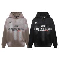 China Vintage Acid Wash Oversized Hooded Winter Button Letter Fleece Pullover Hoodie ODM Supply Unisex for sale