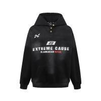 China Vintage Acid Wash Oversized Hooded Winter Button Letter Fleece Pullover Hoodie ODM Supply Unisex for sale